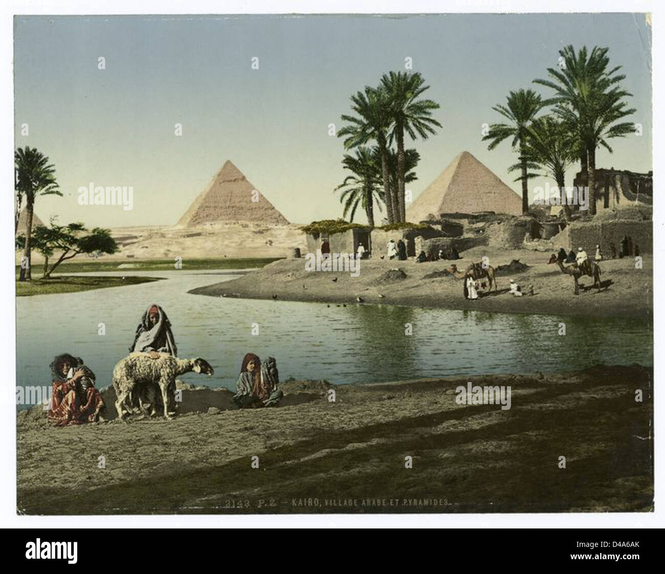A colored image from 1860 depicting Cairo, including the Nile River ...