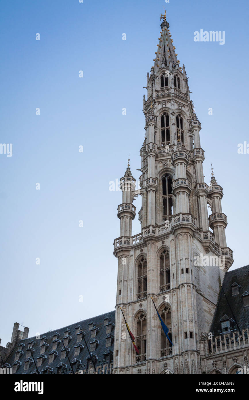 Town hall tower in the Grand Place, Brussels Stock Photo - Alamy