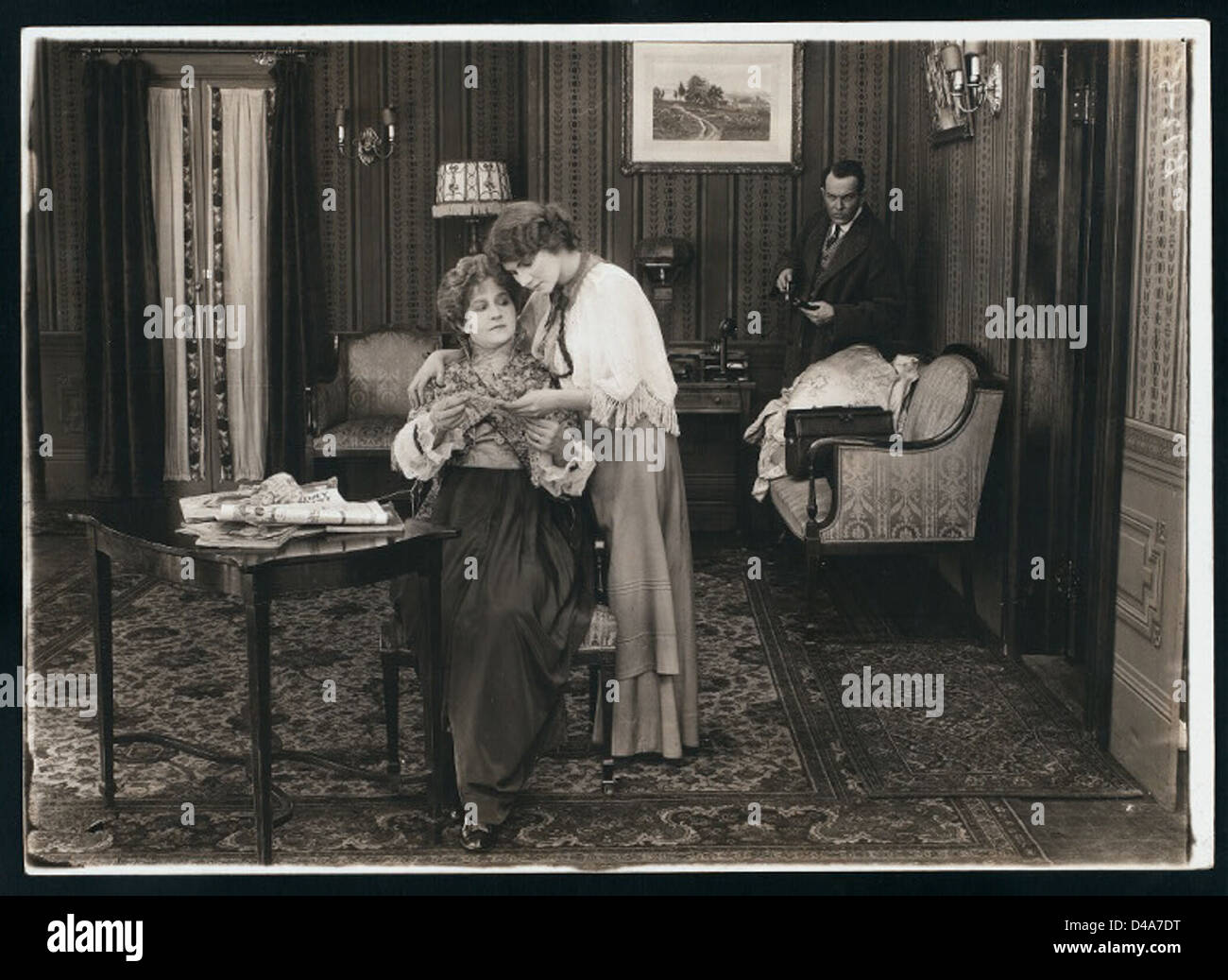 A silent film poster for 'The False Bride' (1914), depicting an early ...