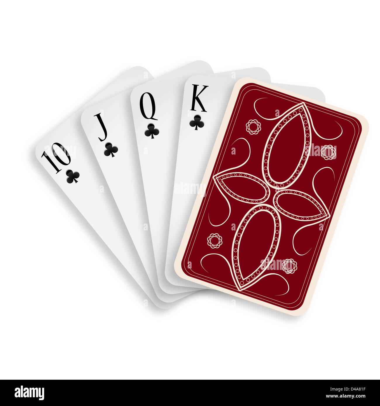 almost a royal flush clubs against white background, abstract vector ...