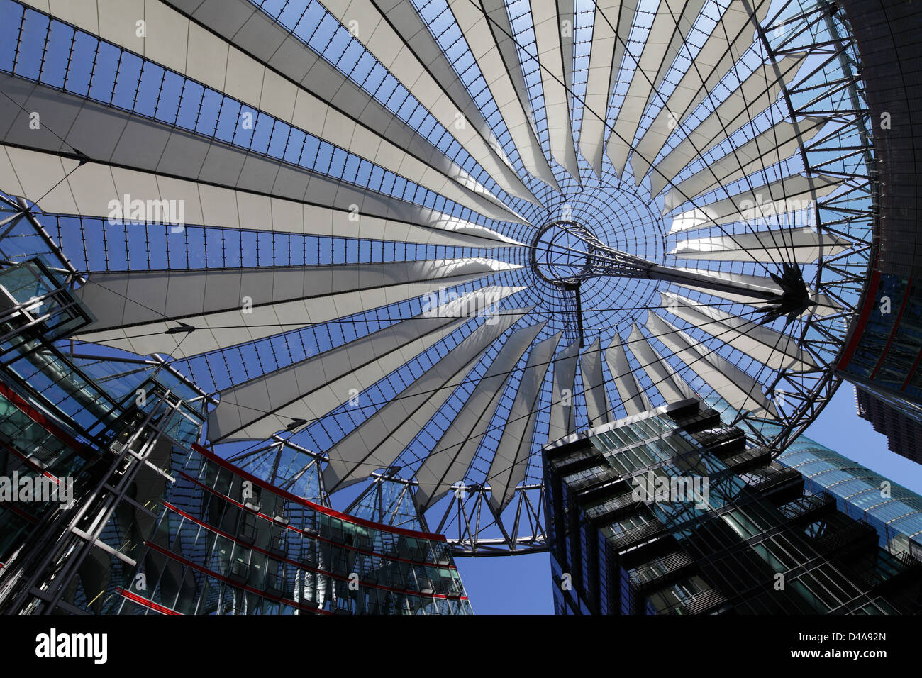 Berlin, Germany, tent roof of the Sony Center at Potsdamer Platz Stock ...