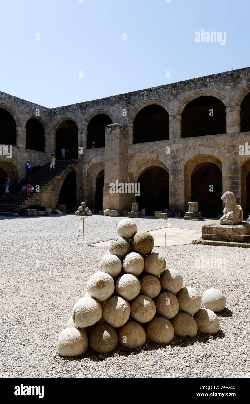 Rhodes. Greece. Stacked stone mortar balls in the stunning internal ...