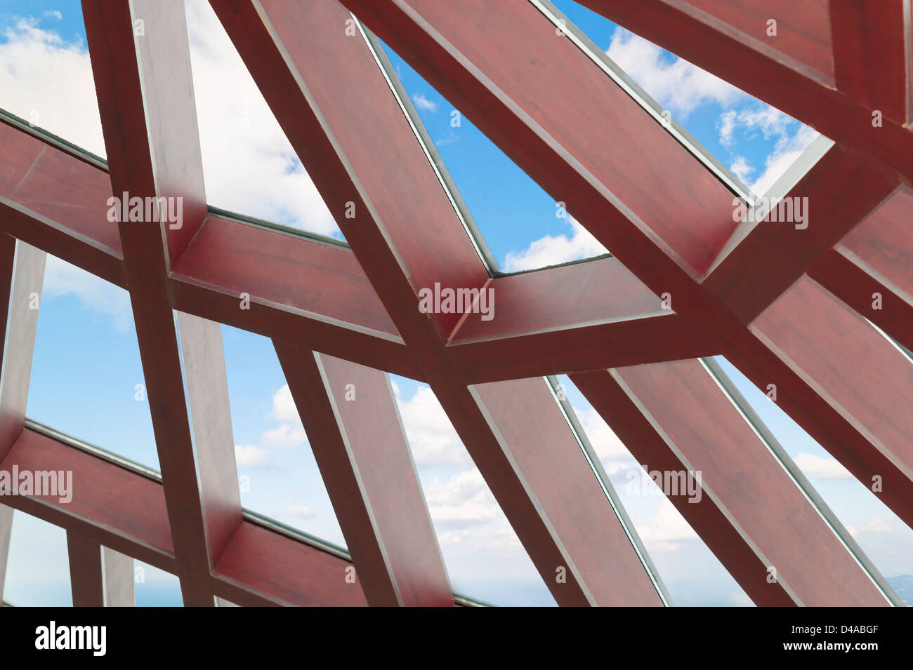 Blue sky view from textured glass ceiling inside Stock Photo - Alamy
