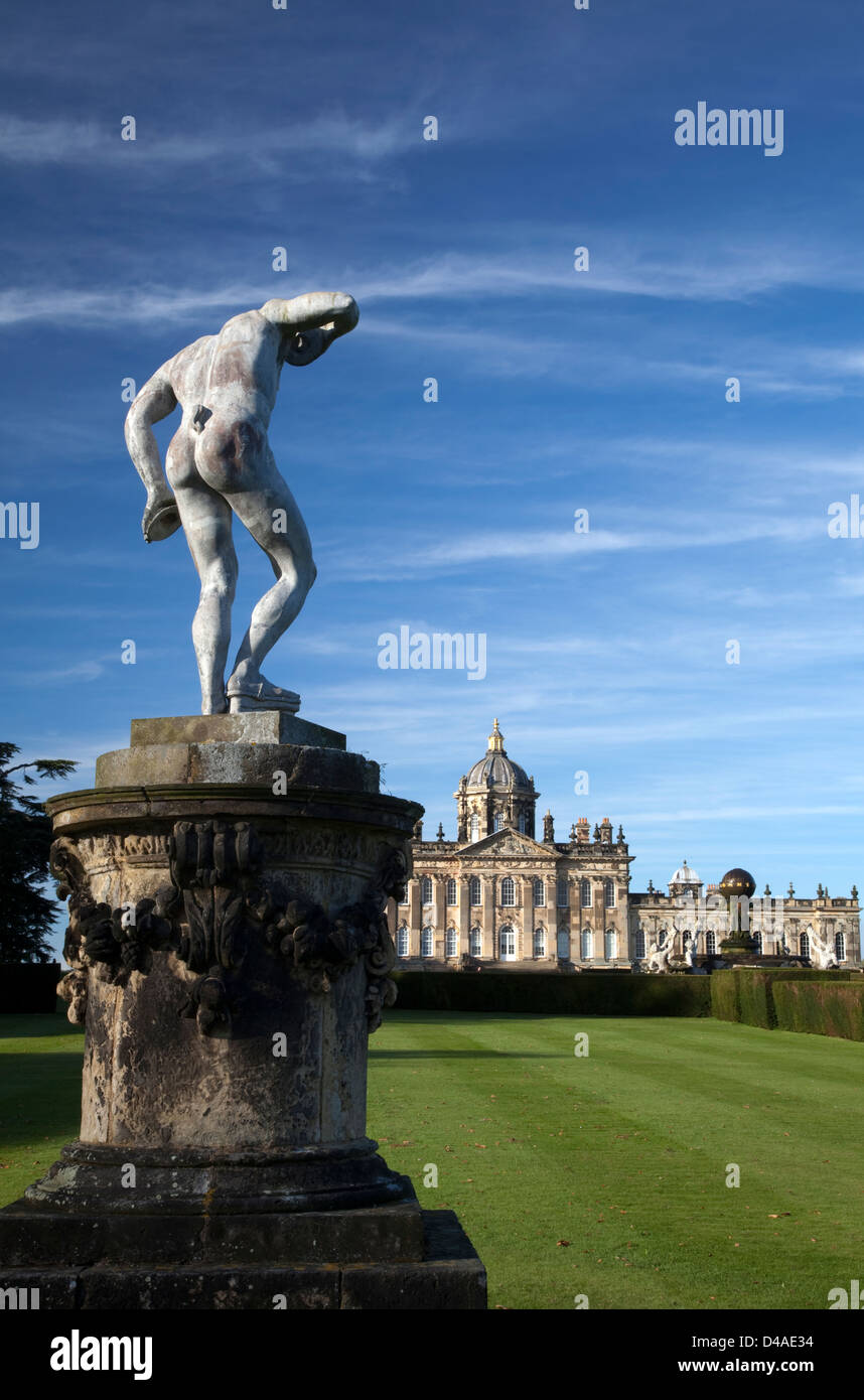 Statue in the Gardens with the House in the background,Castle Howard ...