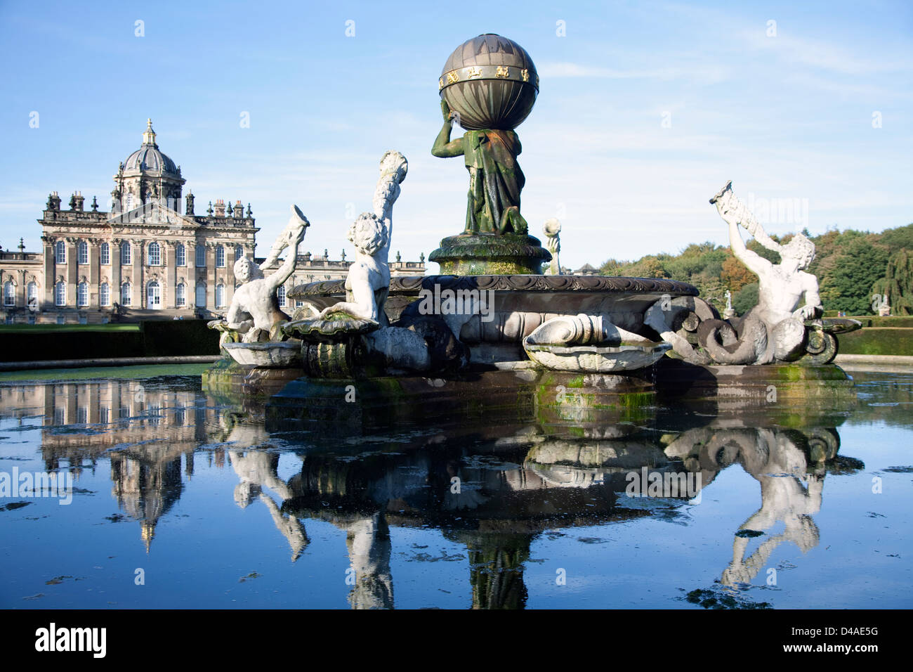 The Atlas Fountain with the house in the background,Castle Howard,North ...