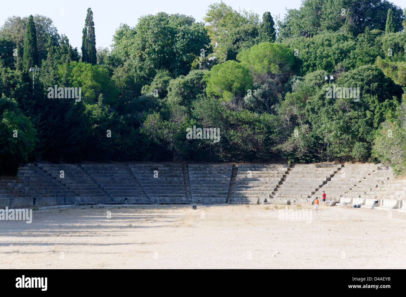 Rhodes. Greece. The restored 2nd century BC stadium (200 metres long ...
