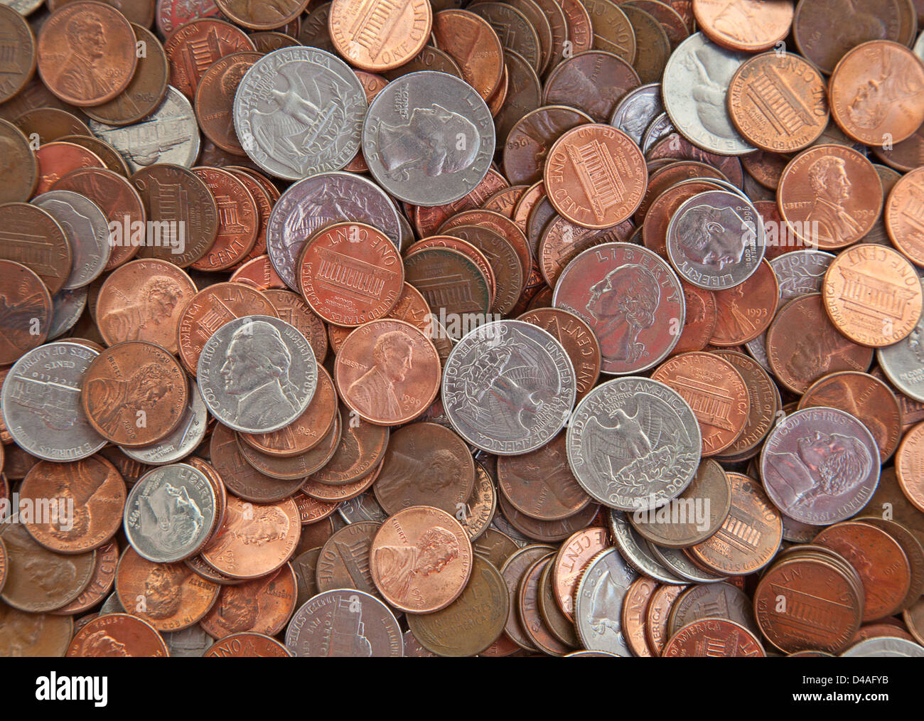 Background made of various US coins Stock Photo - Alamy