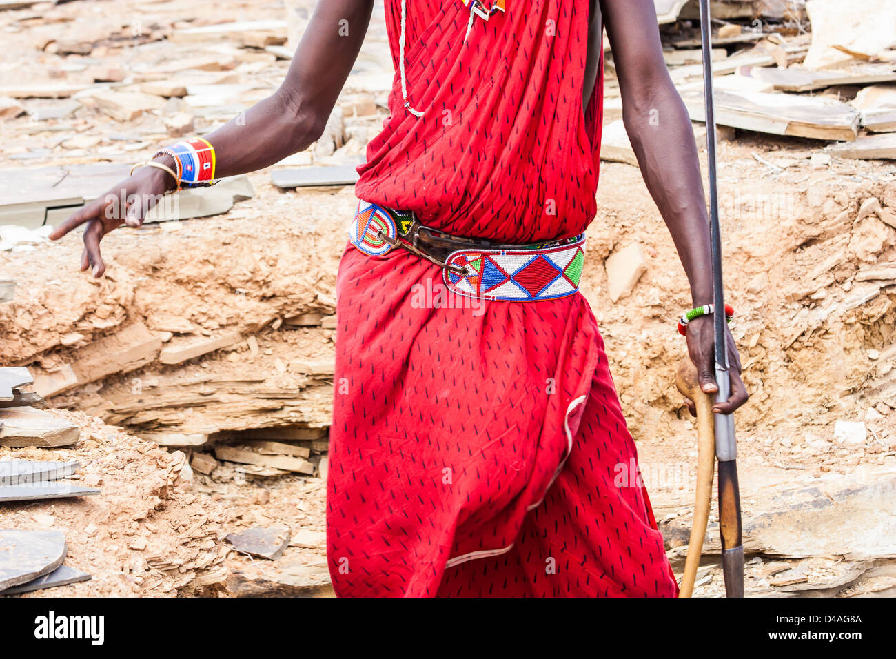 Kenya. Detail of the traditional Masai red costume Stock Photo - Alamy