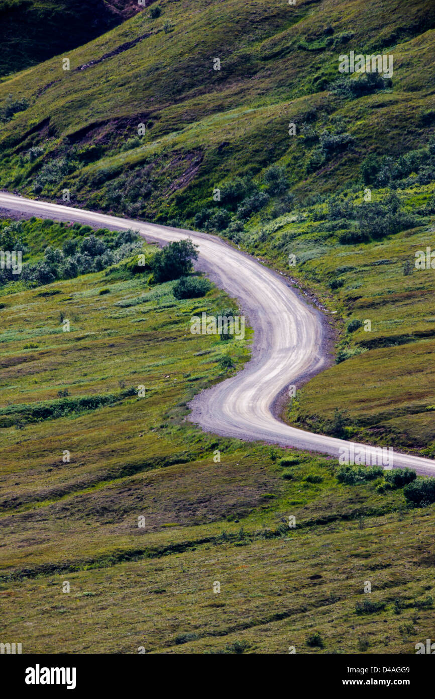 Buses shuttle visitors on the limited access Denali Park Road, Denali ...