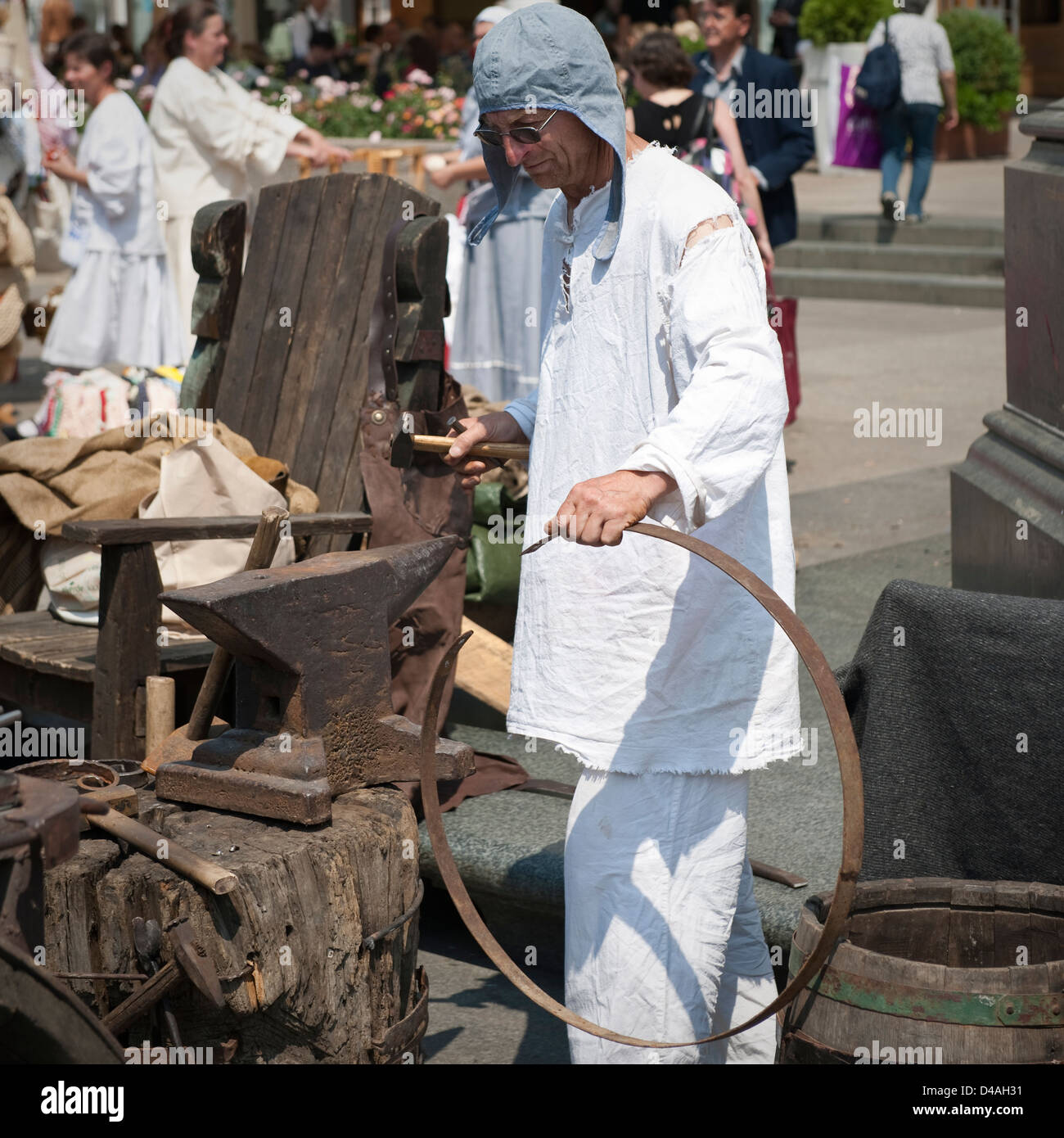 Blacksmith making hoops at the medieval folk festival,Zagreb,Croatia ...