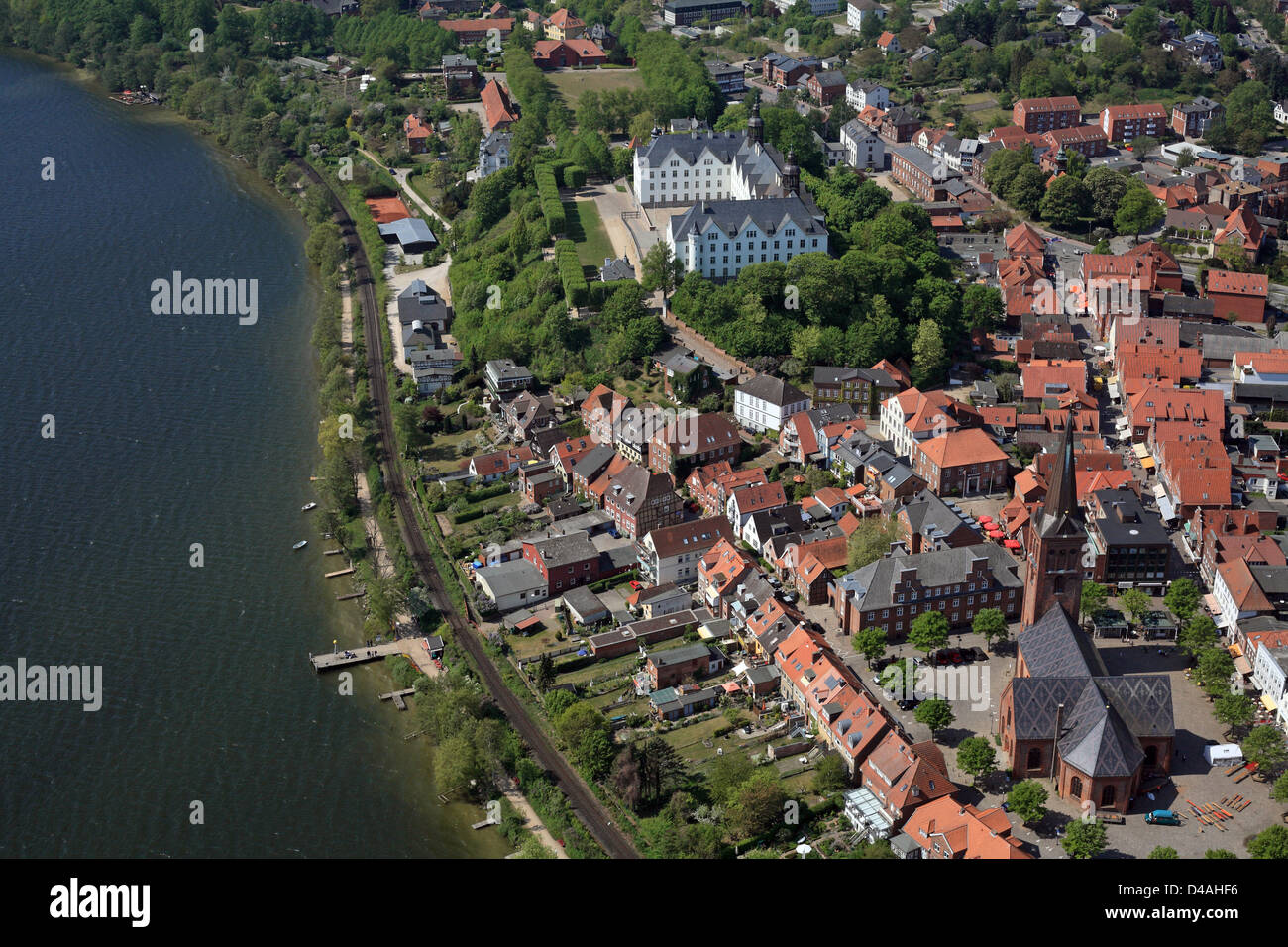 Ploen, Germany, aerial view of the castle and the old town of Ploen ...