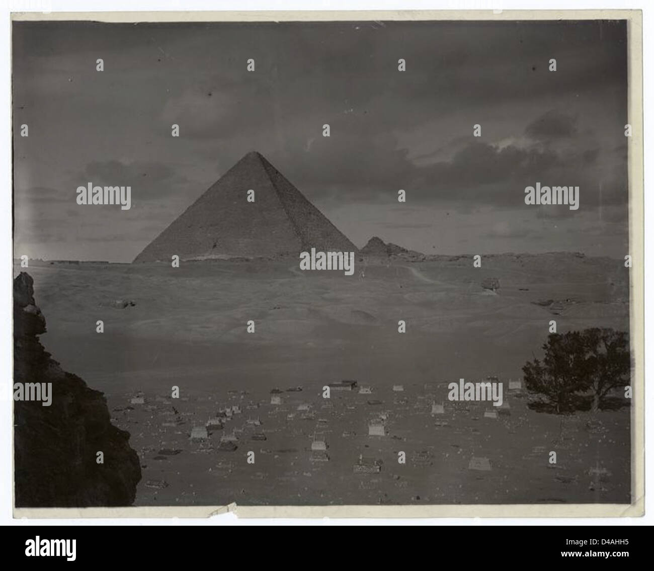 This 1860 photograph shows an Arab cemetery near the Cheops Pyramid ...