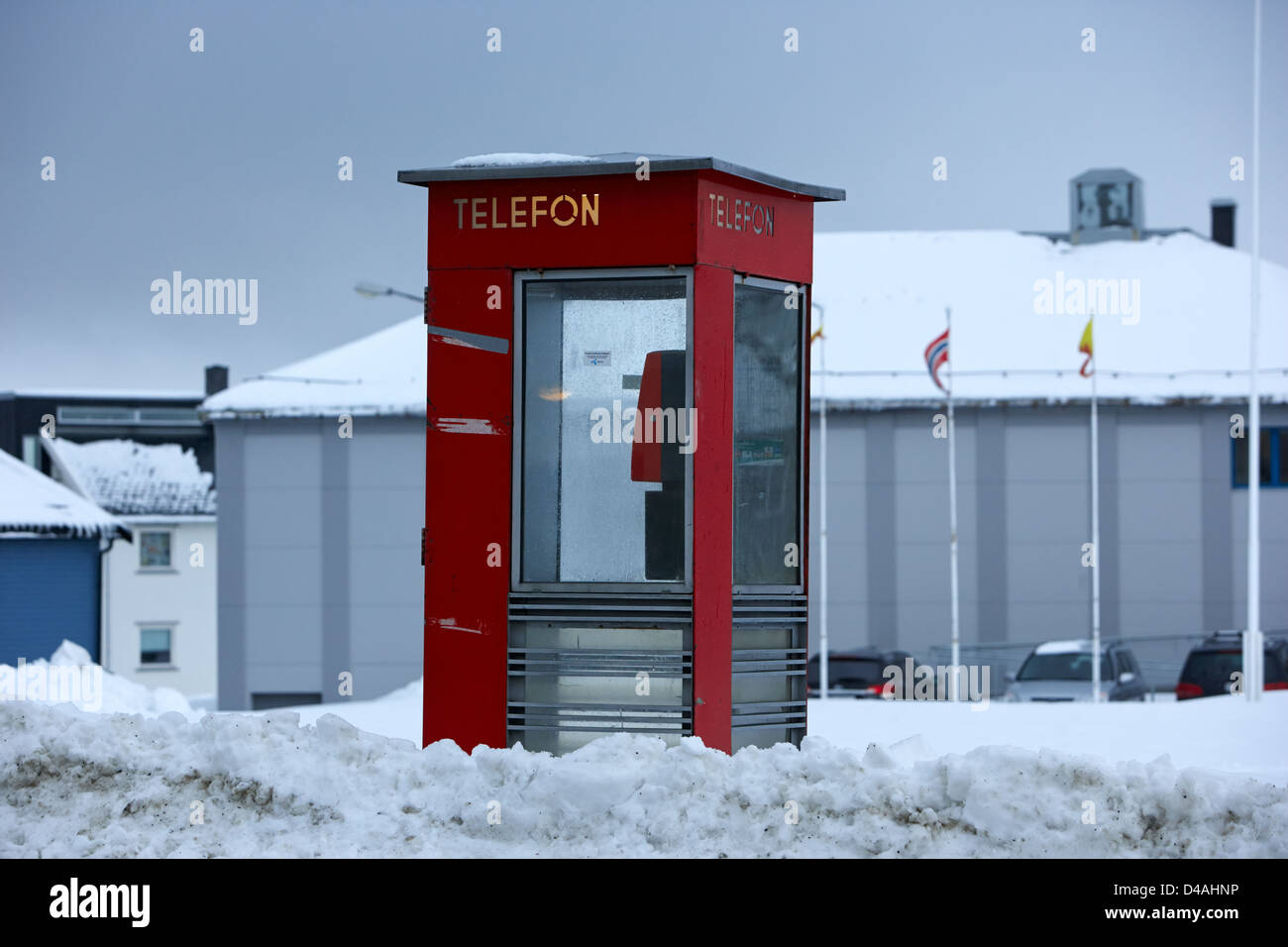 red norwegian telenor telefon box buried in the snow norway europe ...
