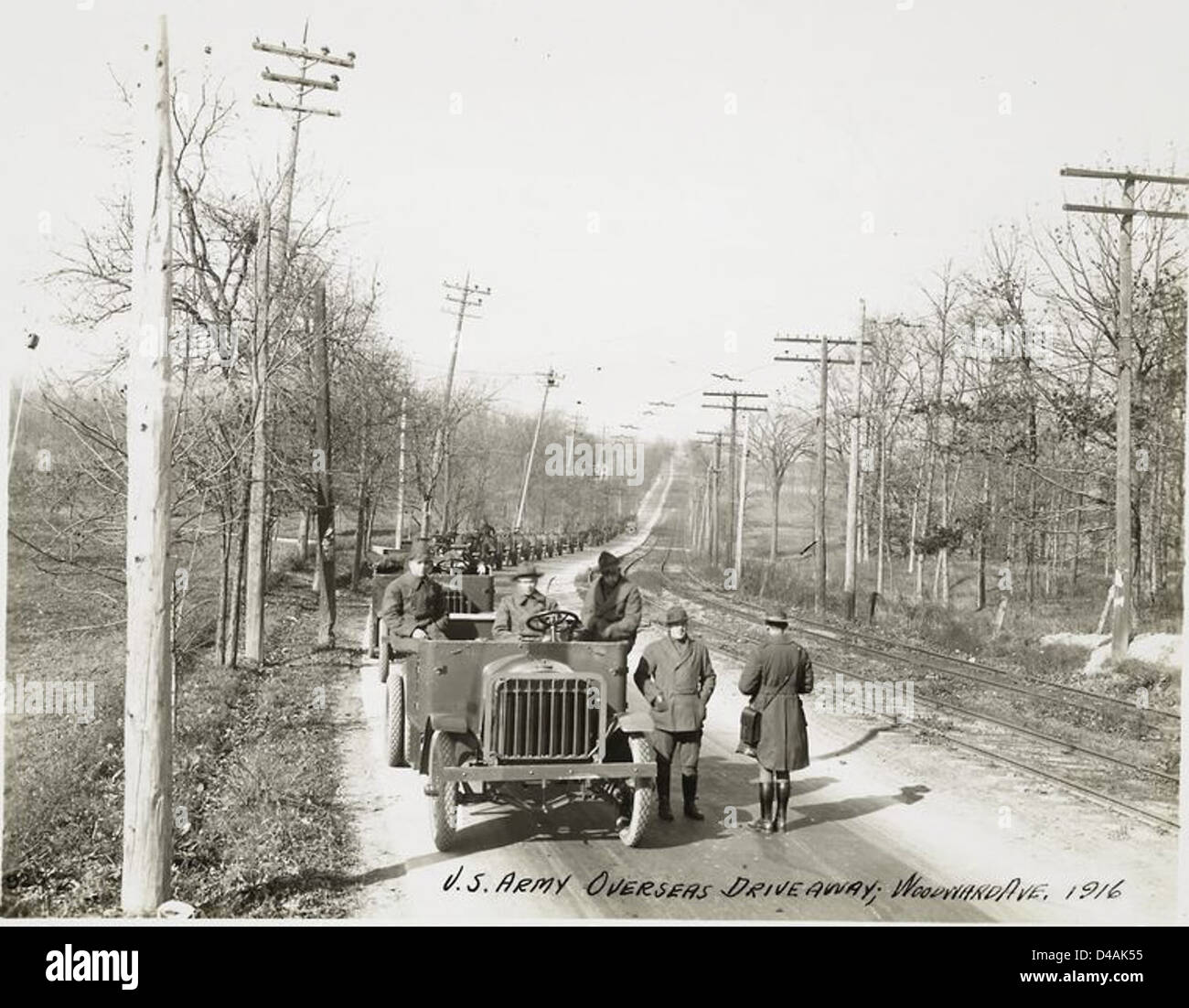 A 1916 photograph of the U.S. Army Drive Away at Woodward Avenue ...