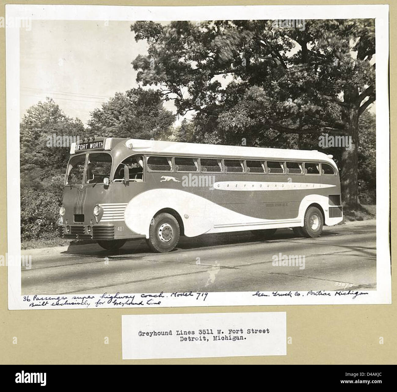 A 1930s view of a 36-passenger super highway coach, Model 719, heading ...