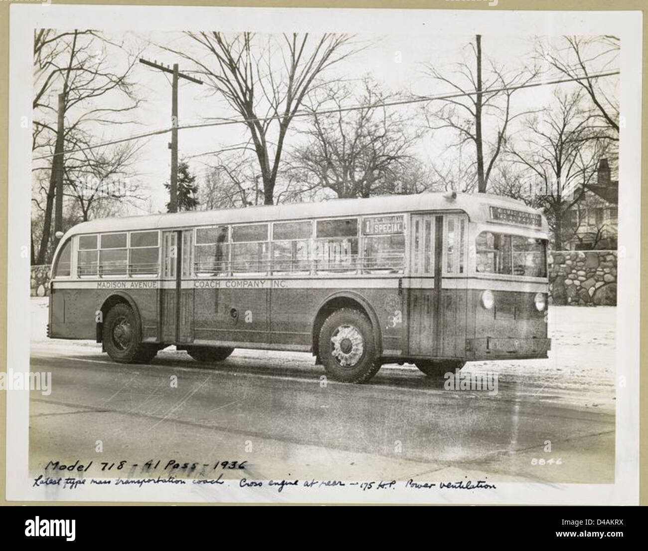 The 1936 Model 718, a 41-passenger bus by General Motors, is depicted ...