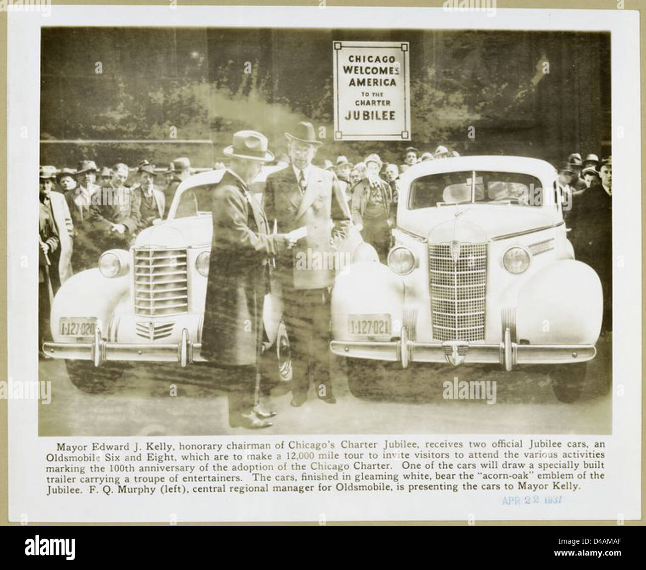 A photograph from 1937 showing Mayor Edward J. Kelly as honorary ...