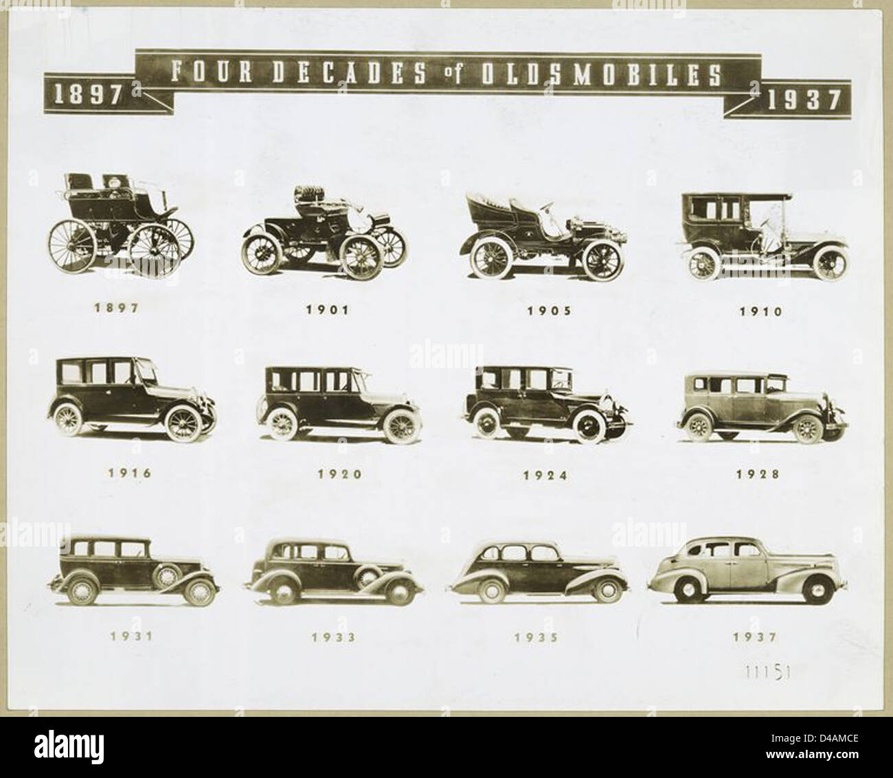 This image captures a selection of Oldsmobiles spanning from 1897 to ...