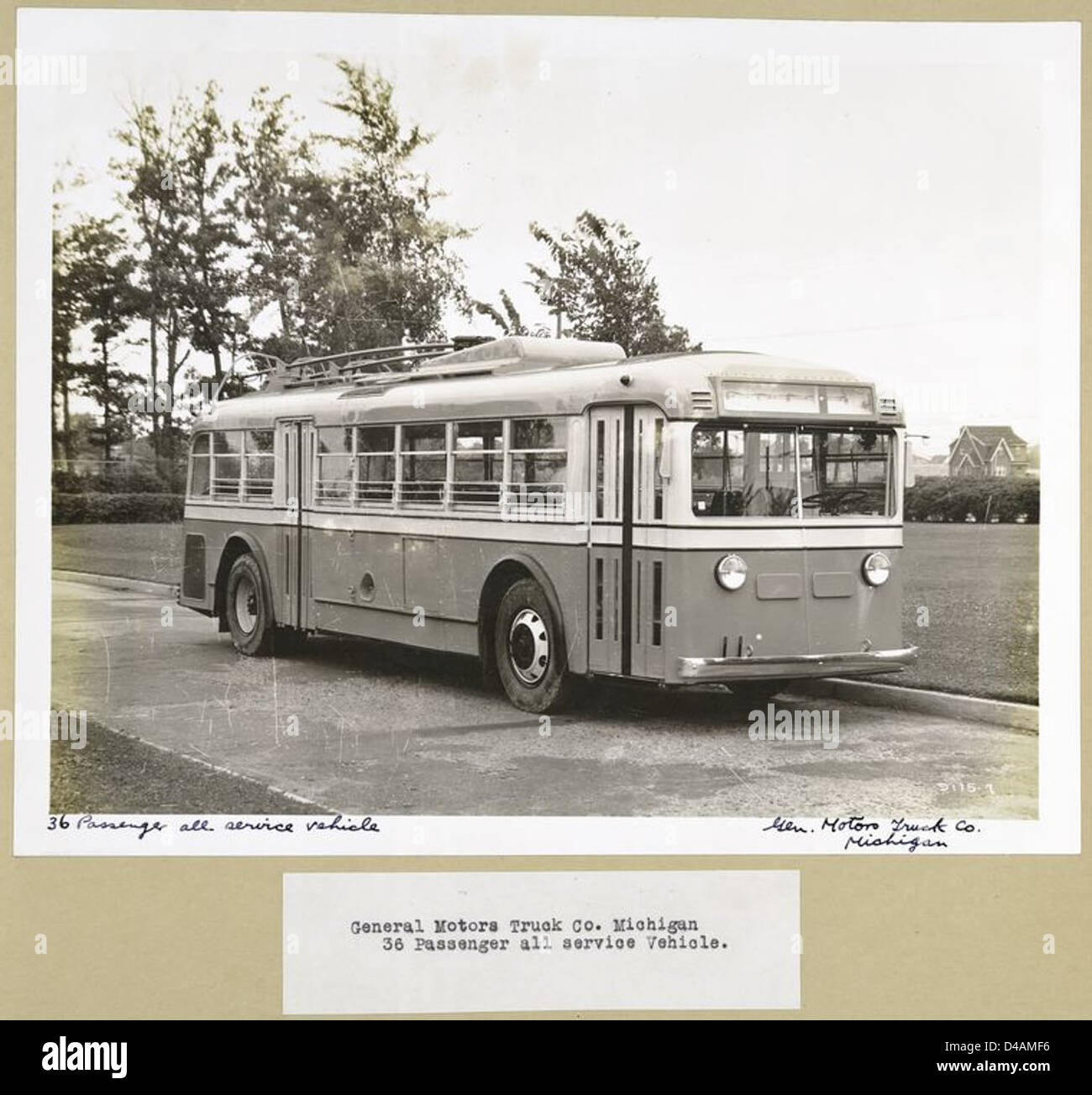 A front view photograph of a 36-passenger all-service vehicle produced ...