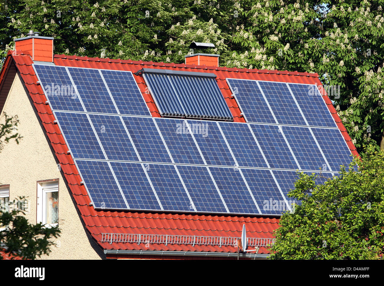 Neuenhagen, Germany, solar power system on the roof of a family home ...