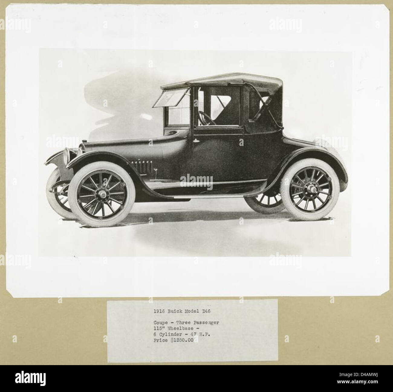 A 1916 photograph of the Buick Model D46 coupe, a three-passenger car ...