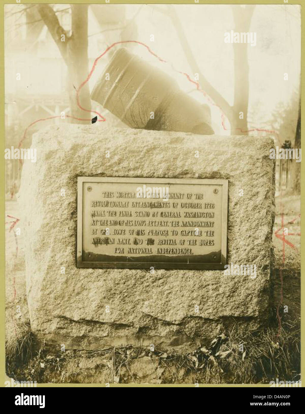 A monument commemorating the Battle of White Plains in 1776, marking a ...