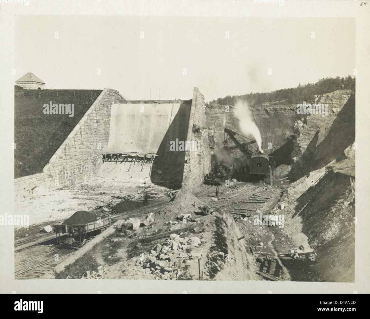 Kensico reservoir. View showning excavation of old Kensico d Stock ...