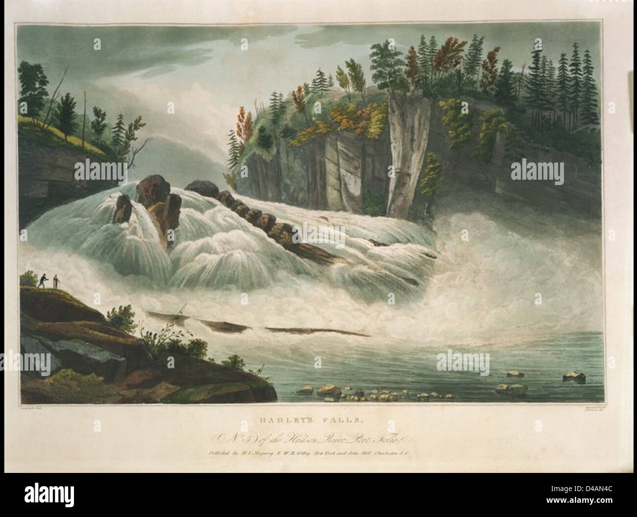 This 1820 image shows Hadley’s Falls on the Hudson River in New York ...