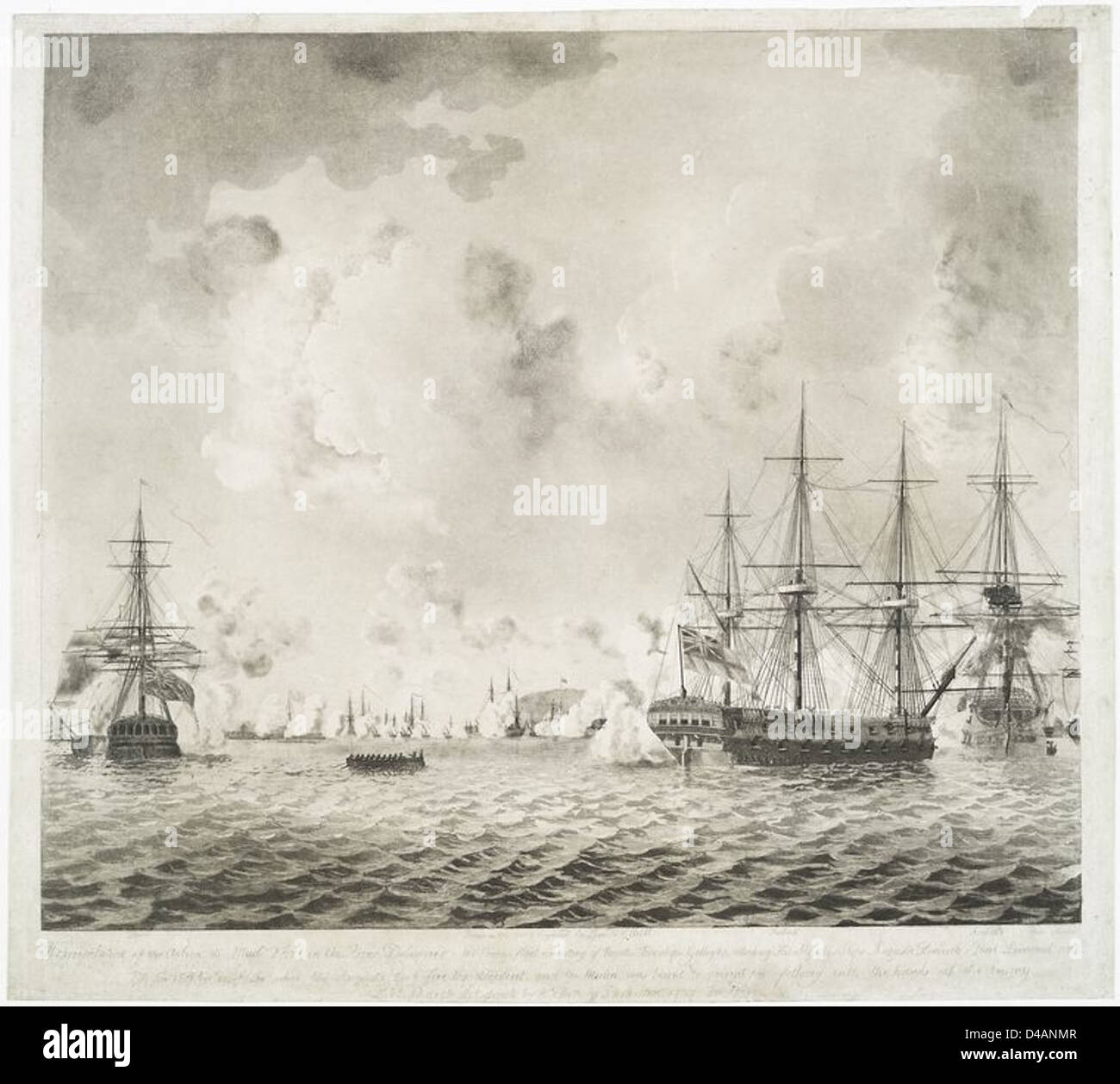 This 1787 illustration depicts naval action off Mud Fort during the ...