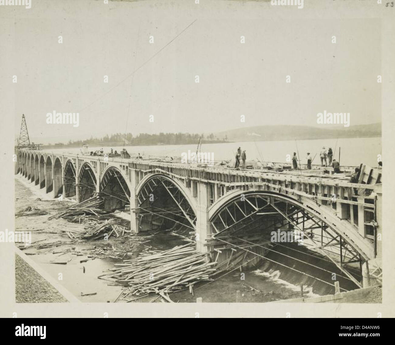 This image captures the construction of bridges at the Ashokan ...
