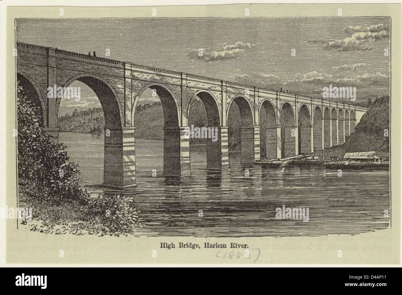 A historical image of the High Bridge over the Harlem River in New York ...