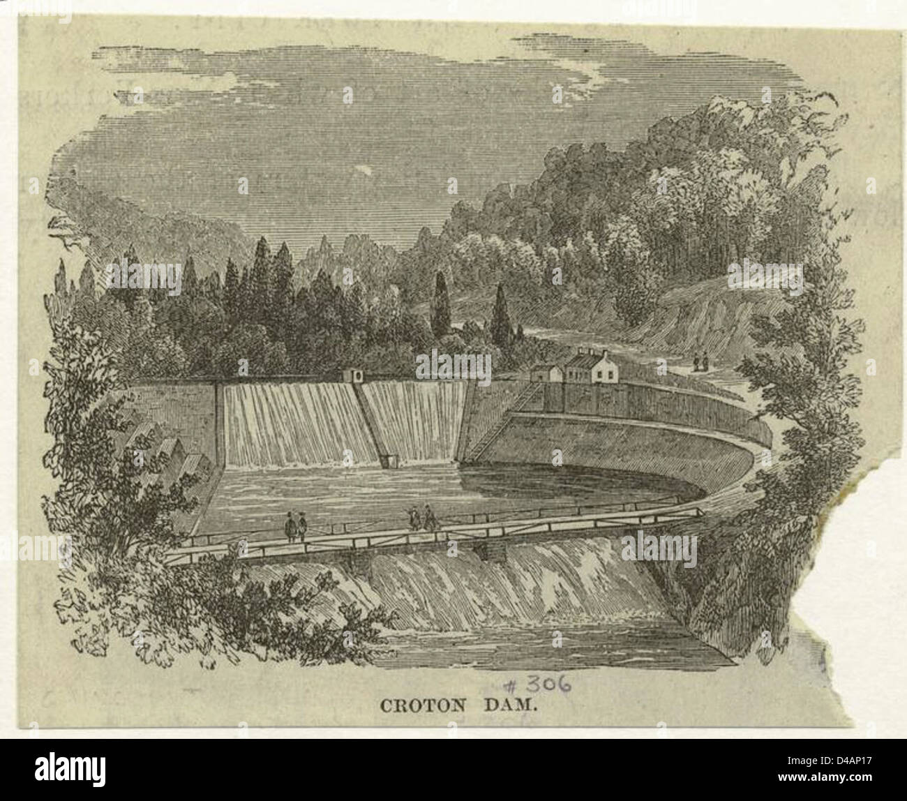 A book illustration from 1872 showing Croton Dam, a key component of ...