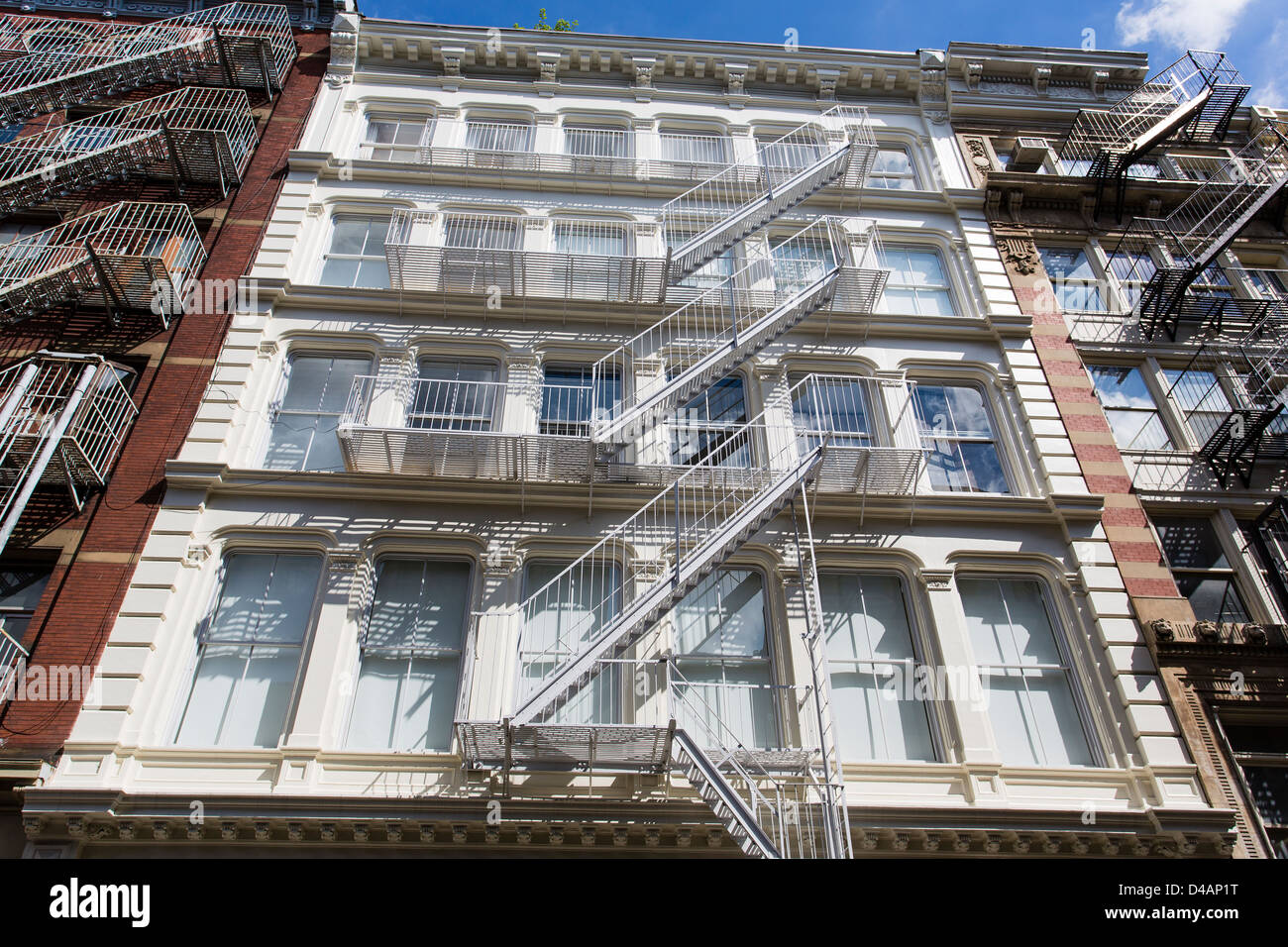 Fire escape ladders on the building in Manhattan Stock Photo - Alamy