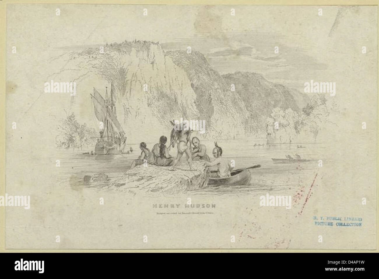 This 1609 illustration shows Henry Hudson's exploration of the Hudson ...