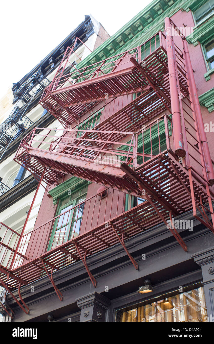 Fire escape ladders on the building in Manhattan Stock Photo - Alamy