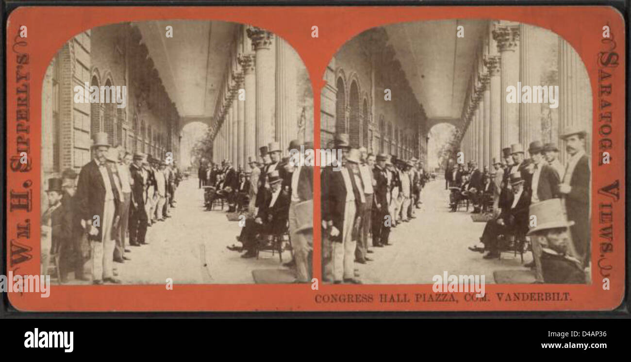 A photograph from 1880 of the Congress Hall Piazza in Saratoga Springs ...