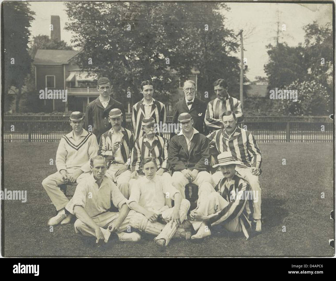 A historical image showing cricket players in action, associated with ...