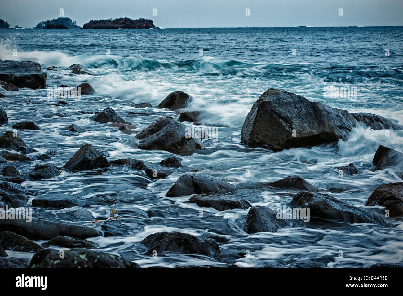 Motion of the ocean - waves breaking on rocks in Sitka Sound, Alaska ...
