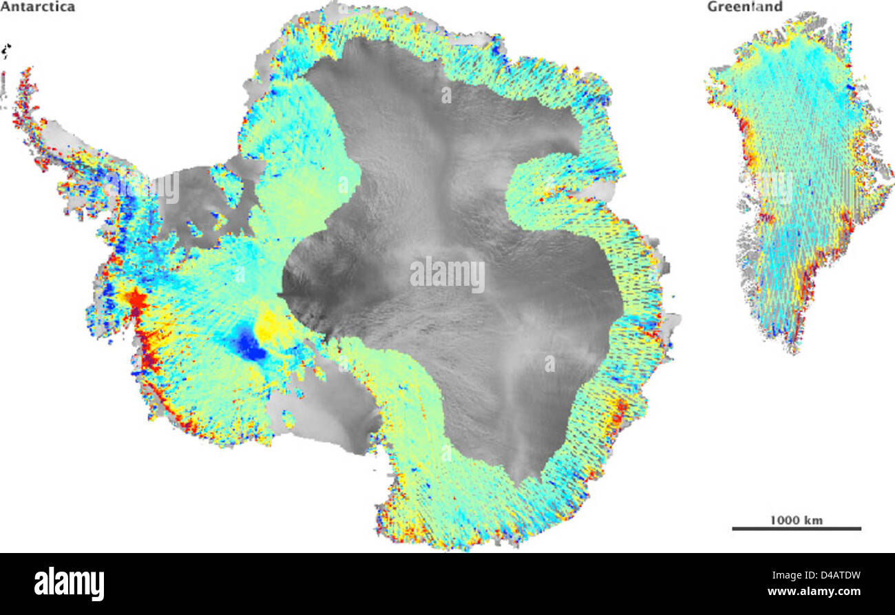 NASA's new elevation change map of Antarctica, created with the ...