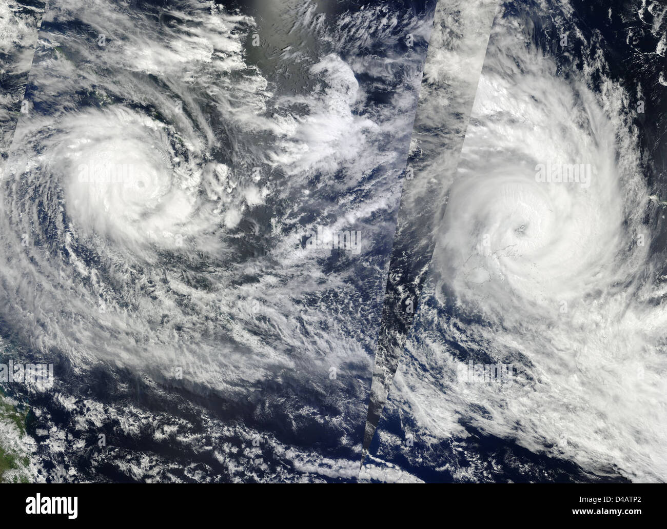 NASA satellites captured Tropical Cyclones Tomas and Ului near the ...