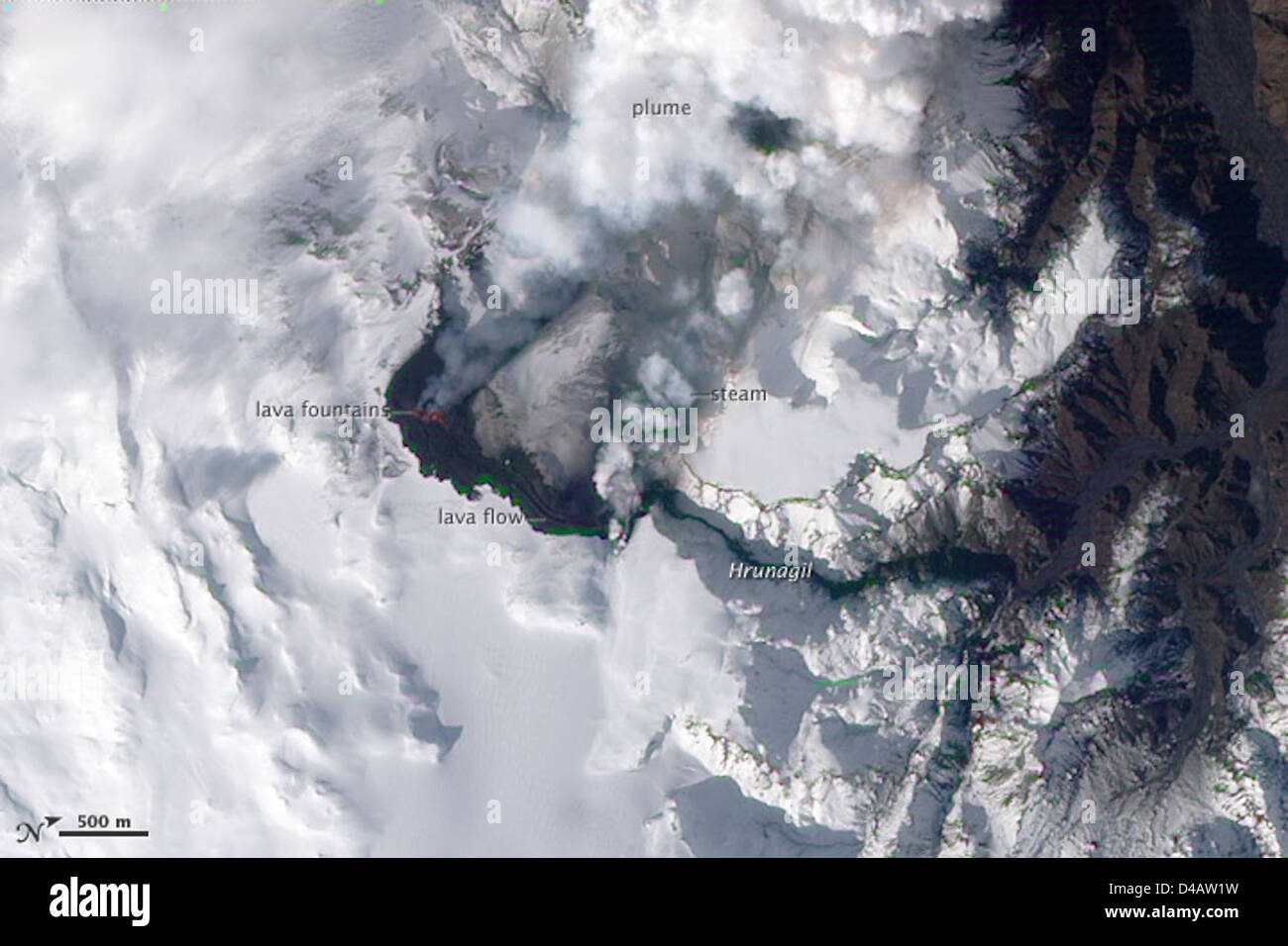NASA captures an image of the Eyjafjallajökull volcano in Iceland ...