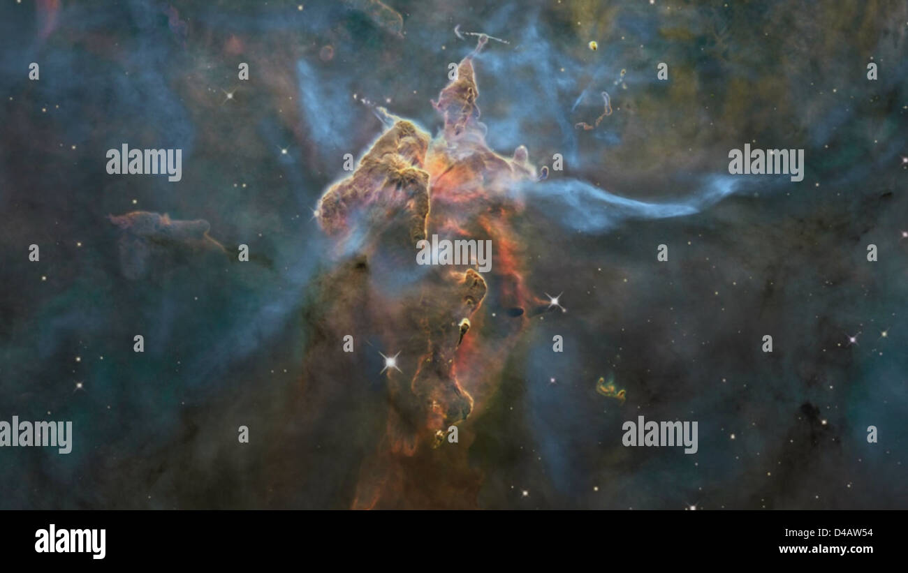 A 3-D visualization of the Carina Nebula, created from images captured ...