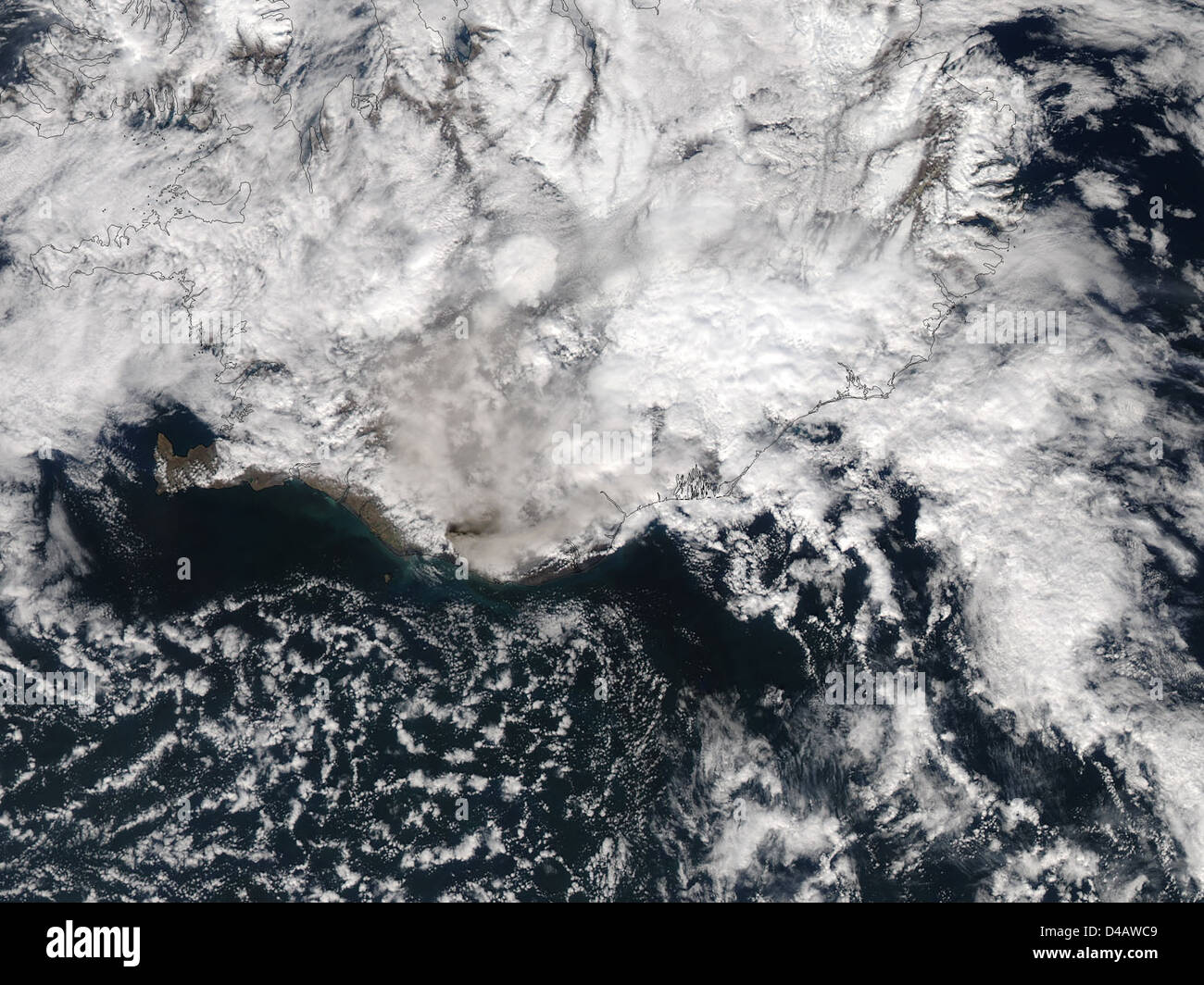 A view of the ash plume from the Eyjafjallajökull volcano in Iceland ...