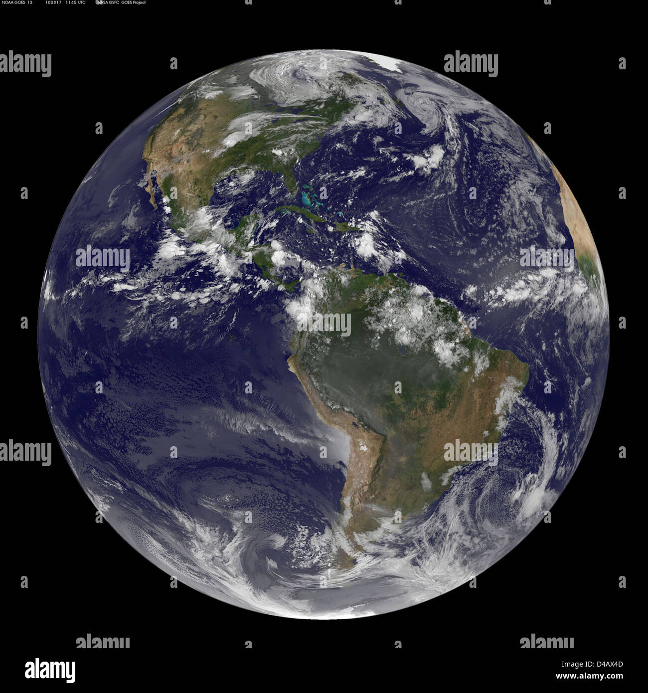 The NASA GOES-13 satellite captures a full-disk view of Earth on August ...