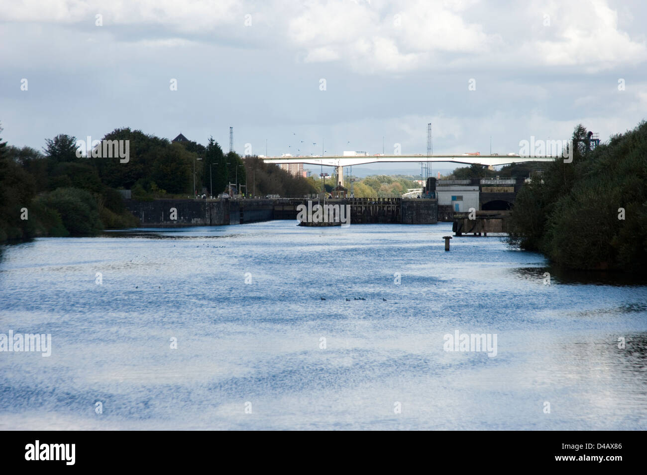 Approaching M60 motorway Barton High Level Bridge on the Manchester ...