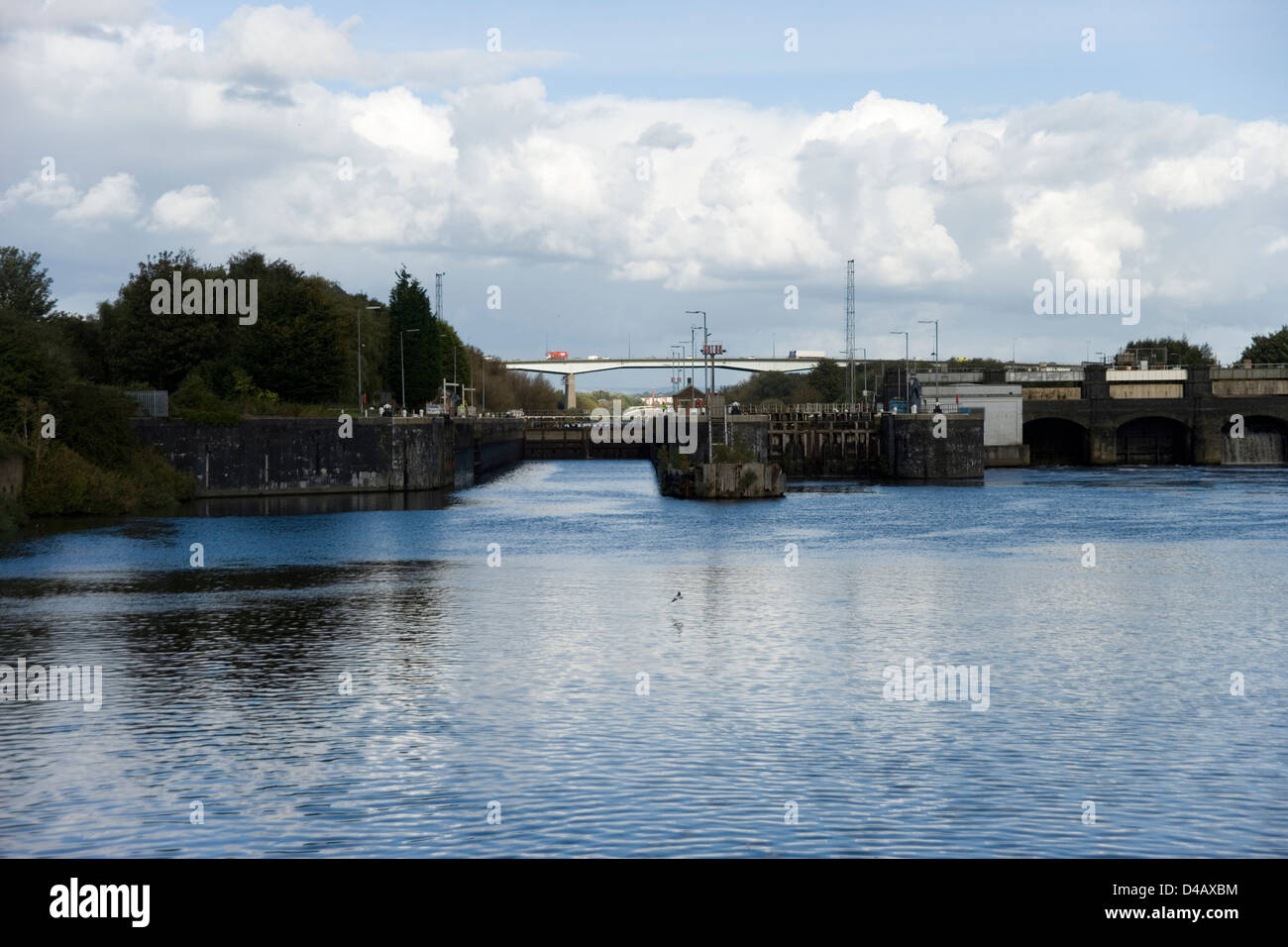 Approaching M60 motorway Barton High Level Bridge and Barton Locks on ...