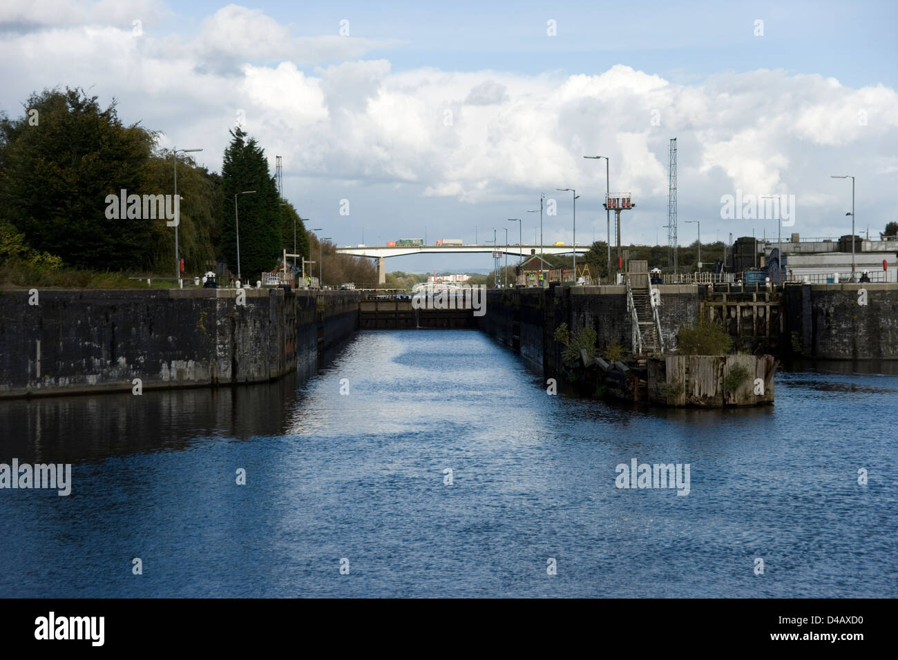Approaching M60 motorway Barton High Level Bridge and Barton Locks on ...