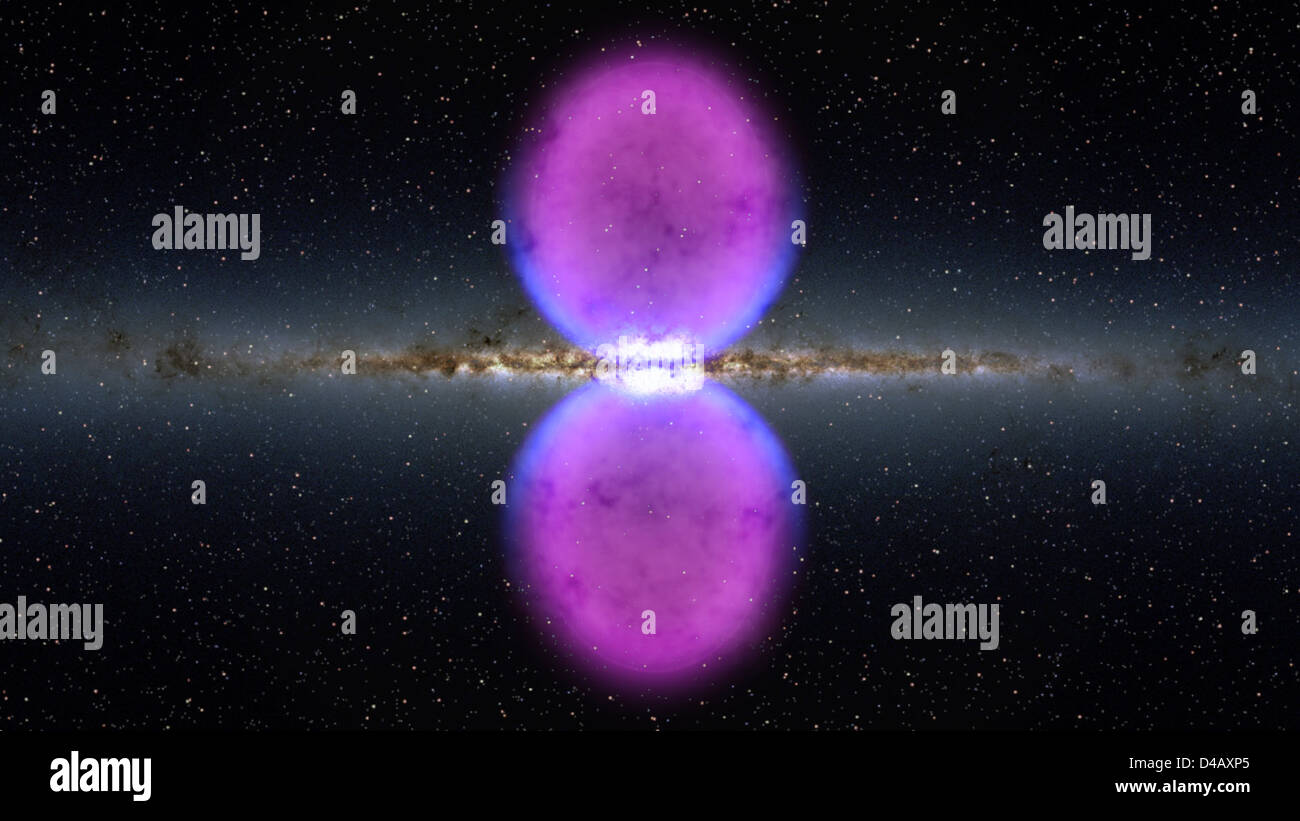 The Fermi Bubble graphic represents a large, bubble-shaped structure ...