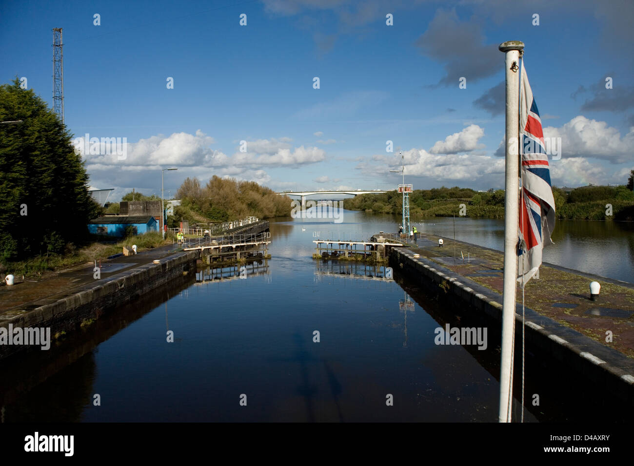 Leaving Barton Locks with M60 motorway Barton High Level Bridge behind ...