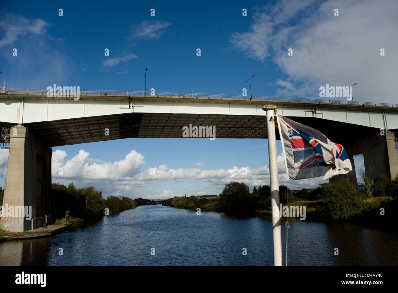 M60 motorway Barton High Level Bridge from the Manchester Ship Canal on ...
